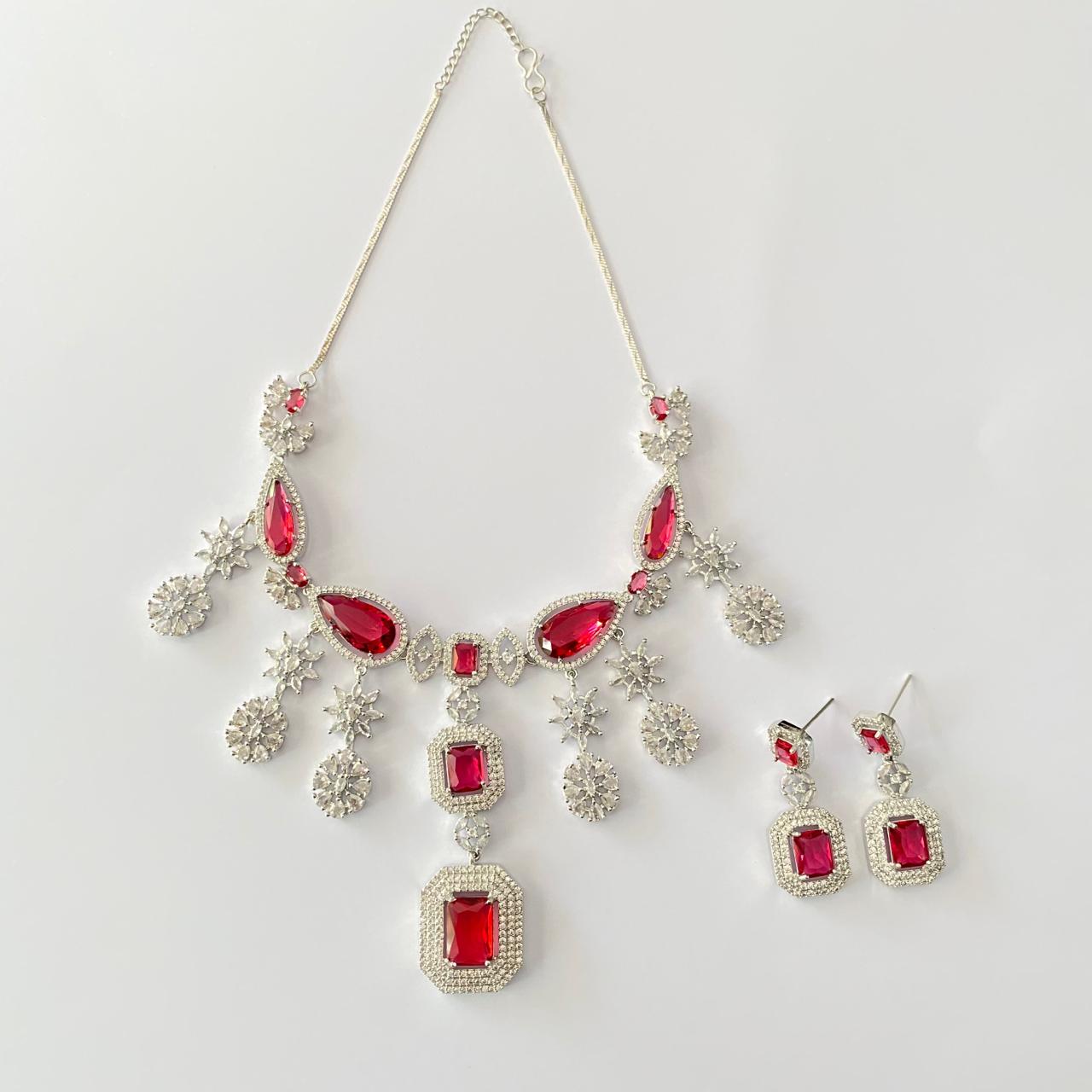Diamond Ruby Classic party Wear Necklace Set – OSR JEWELLERS